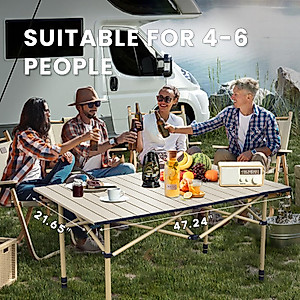 Hastoygo Folding Camping Table Loads 165 Lbs, Height Adjustable from 21.65" to 27.56", Picnic Table 47.24" x 21.65", Camp Table Portable with Carry Bag for Outdoor Cooking,Beach,Backyard,Tailgating