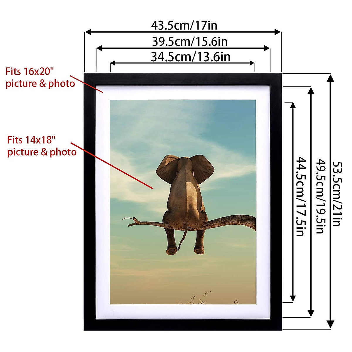 IOOSTAR 16x20 Diamond Painting Picture Frame Display Pictures 14 x 18 inch/35x45 cm with Mat or 16 x 20 inch/40x50 cm Without Mat Photo Frames Diamond Art Frame Natural Solid Wood Black (YNCK005)