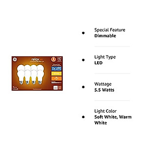 GE Relax 8-Pack 40 W Equivalent Dimmable Warm White A19 LED Light Fixture Light Bulbs 44898
