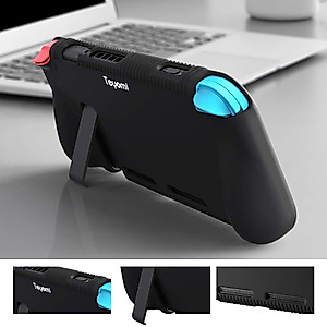 Teyomi Protective Silicone Case for Nintendo Switch, Grip Cover with Tempered Glass Screen Protector, 2 Storage Slots for Game Cards, Shock-Absorption & Anti-Scratch (Black)