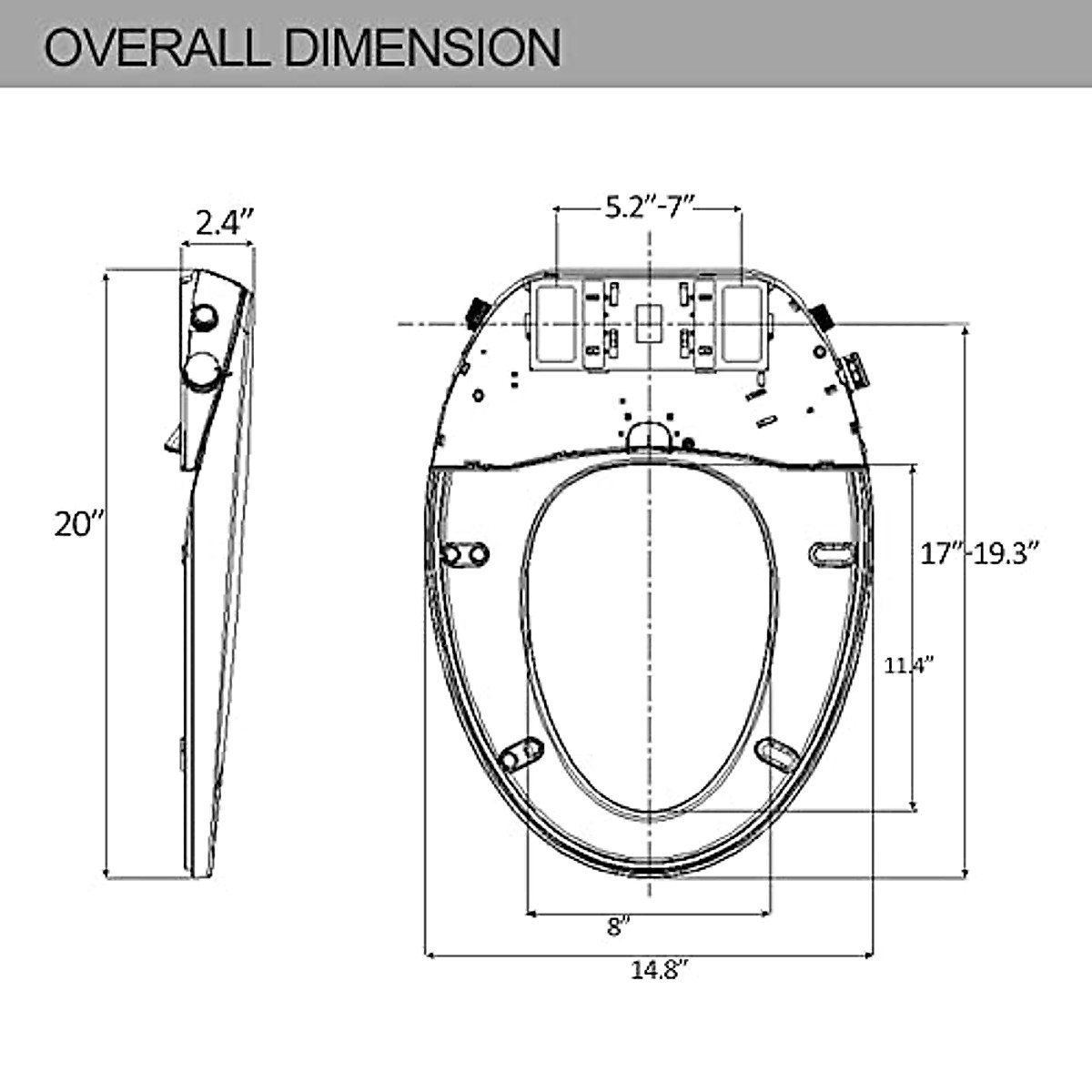 Vinnova Taranto Non-Electric Bidet Toilet Seat - Self Cleaning Retractable Nozzle, Elongated in White, Easy Installation