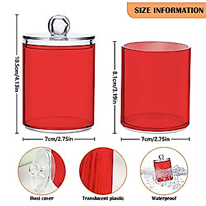 Gredecor 2 Pack Qtip Holder Clear Red Apothecary Jars with Lids Plastic Acrylic Bathroom Jars Vanity Countertop Canister Storage Organizer for Cotton Ball,Swabs,Pads,Floss
