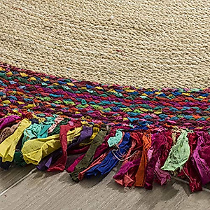SAFAVIEH Cape Cod Collection 3' Round Ivory/Red CAP205A Handmade Boho Fringe Jute & Cotton Area Rug