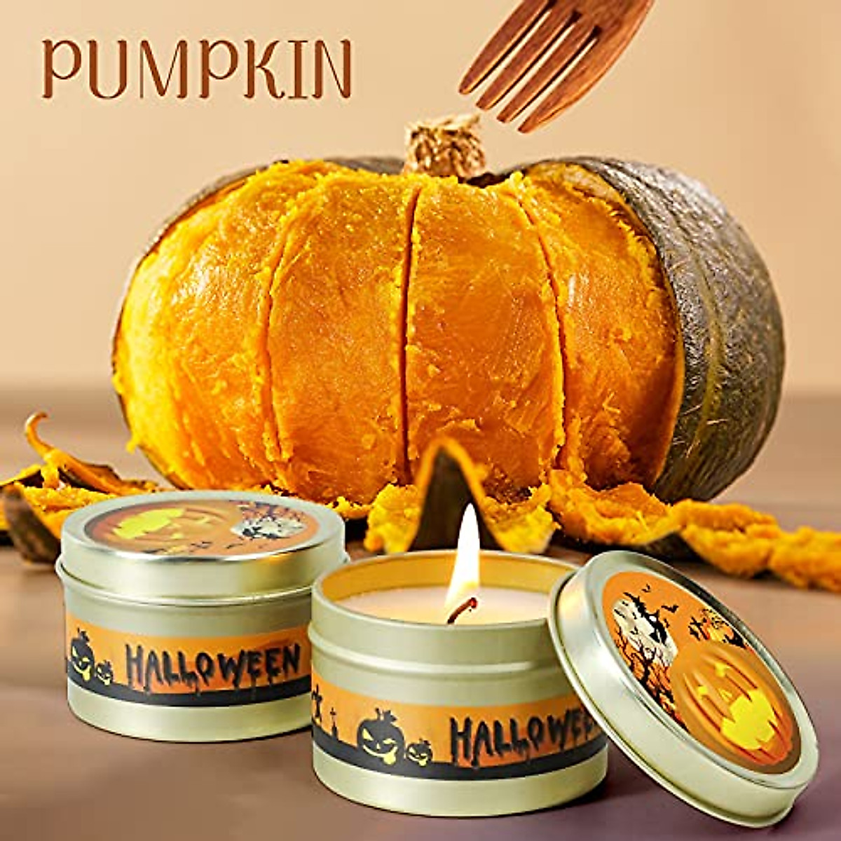 Scented Candles, Halloween Decorations, Halloween Candles for Home Scented, Pumpkin Candle Set, Soy Wax Candles Gift Set for Halloween Night Party (4 x 2.5 oz) Valentines Day Gifts for Her