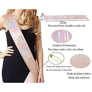 DOCOONIVER Rose Gold Birthday Headband for Women,Birthday Girl Sash and Crown for Girls and Women,Birthday Gift for Her,Happy Birthday Cake Topper,Accessories for Birthday Decorations.