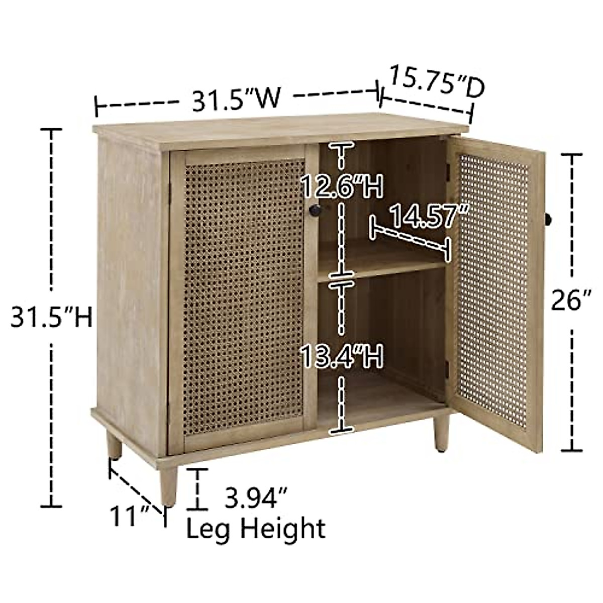 Volans Set of 2 Accent Storage Cabinet with Woven Rattan Wicker Doors, Sideboard Buffet Cabinet for Entryway, Hallway or Living Room, Rubber Wood Veneer