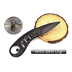 Promithi Utility Pocket EDC Folding Knife with Bottle Opener & Clip, Key chain, Multipurpose for Camping, Hiking, Outdoor Activities, Black