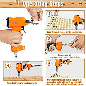 KAMSIN #1170 Pneumatic Decorative Nailer 11.7mm(7/16-Inch) Head Diameter Air Power Tack Nail Gun Finish Nailer for Upholstering, Leather Cover of Sofaofa (1170 Deco Tack Nail Gun)