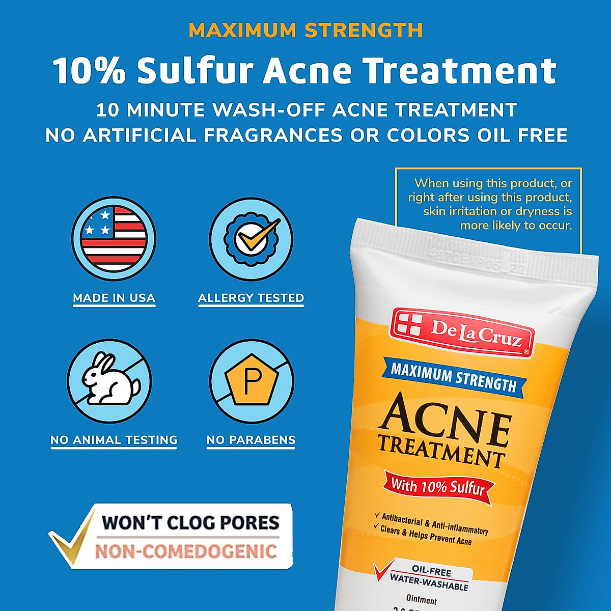 De La Cruz Sulfur Ointment - Cystic Acne Treatment for Face and Body - Daily 10 Min Spot Treatment Mask - Safe and Effective Game Changing Hormonal Acne Treatment that Clears Up Pimples - 2.6 OZ Tube