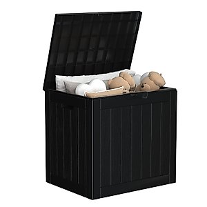 30 Gallon Waterproof Outdoor Resin Deck Box with Lockable Lid,Minimalist Wood Grain Pattern, Easy Assembly Features and Convenient Handles For Cushion, Pillows and other Patio Furniture (Black)