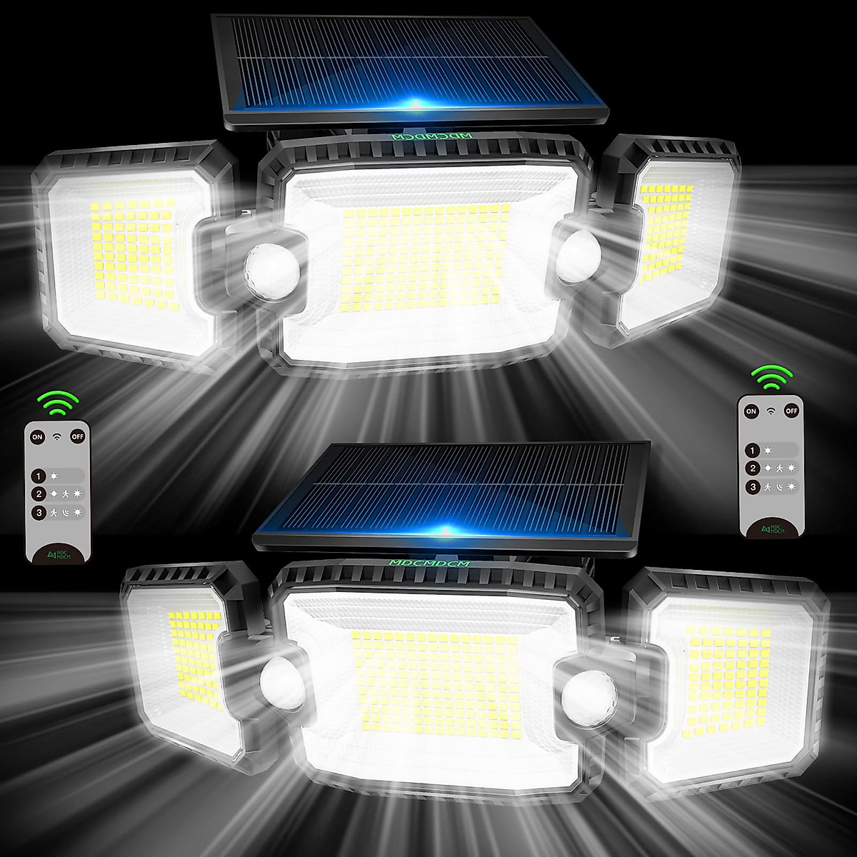 2023 Newest Solar Flood Lights Outdoor Motion Sensor - 3000LM & 2 Sensors Floodlights Outdoor with RF Remote, 3 Modes IP65 Waterproof Solar Security Wall Light for Garden Yard Patio Pathway 2 Pack