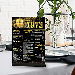 Vlipoeasn 50th Birthday Table Decoration for Men, Black Gold Back in 1973 Acrylic Table Sign with Wooden Stand, 50 Year Old Birthday Party Supplies, 50th Birthday Gift Centerpieces for Women