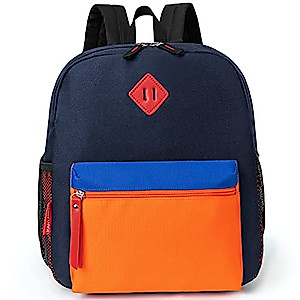 HawLander Preschool Kids Backpack 12 Inch, Toddler Backpacks for Boys with Chest Strap, Navy Orange