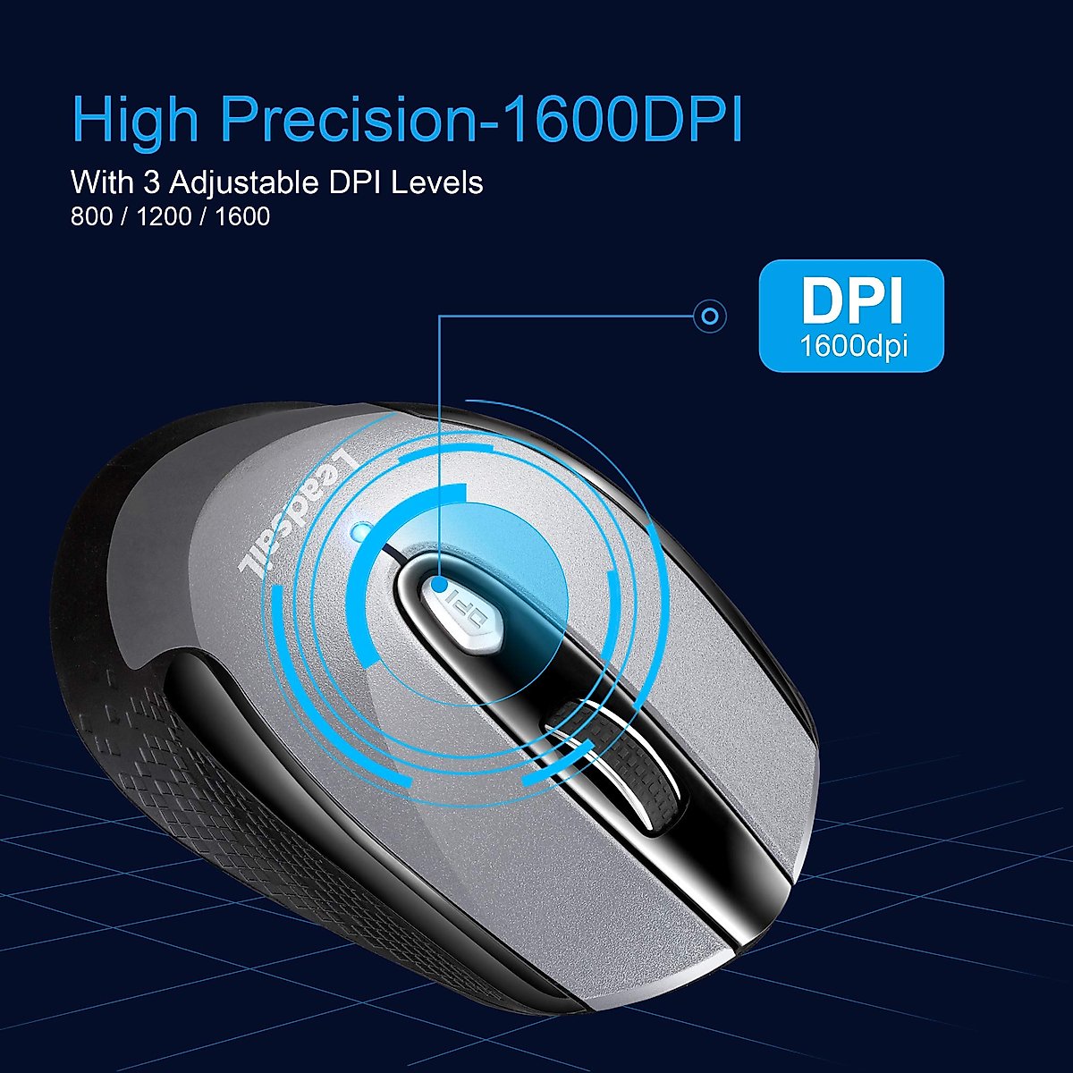 LeadsaiL Wireless Computer Mouse, 2.4G Portable Slim Cordless Mouse Less Noise for Laptop Optical Mouse with 6 Buttons, USB Mouse for Laptop, Deskbtop, MacBook (Grey)