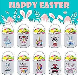 Personalized Easter Baskets Bunny for Boys Girls Custom Name Easter Basket Egg Canvas Tote Bag with Handle Kids Gift Blue