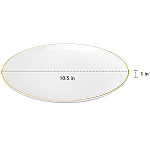 Gsain 10.5” Porcelain Dinner Plates with Golden Rim, Stackable Off-White Ceramic Round Serving Plate for Salad, Dessert, Steak, Pasta (Set of 6)