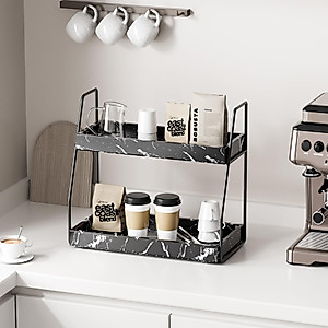 BONSSO 2-Tier Bathroom Counter Organizer, Faux Leather Skincare Organizers, Makeup Organizer for Vanity, Bathroom Organizers and Storage, Bathroom Vanity Organizer Countertop(Black)