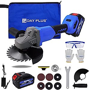 Brushless 4-1/2 Inch Angle Grinder Cordless Angle Grinder Tool with 6.0Ah Lithium-Ion Battery and Charger, 7.5-Amp 21V Electric Power Tools with Cutting Wheels, Flap Disc, for Cutting, Polishing