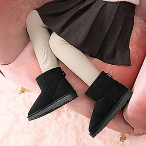 DREAM PAIRS Girls Boys Boots Kids Winter Ankle Faux Fur Lined Snow Shoes FuzzyClassic Kid's Low Boot for Toddler/Little Kid/Big Kid,Size 2 Little Kid,All Black,KSB214-1