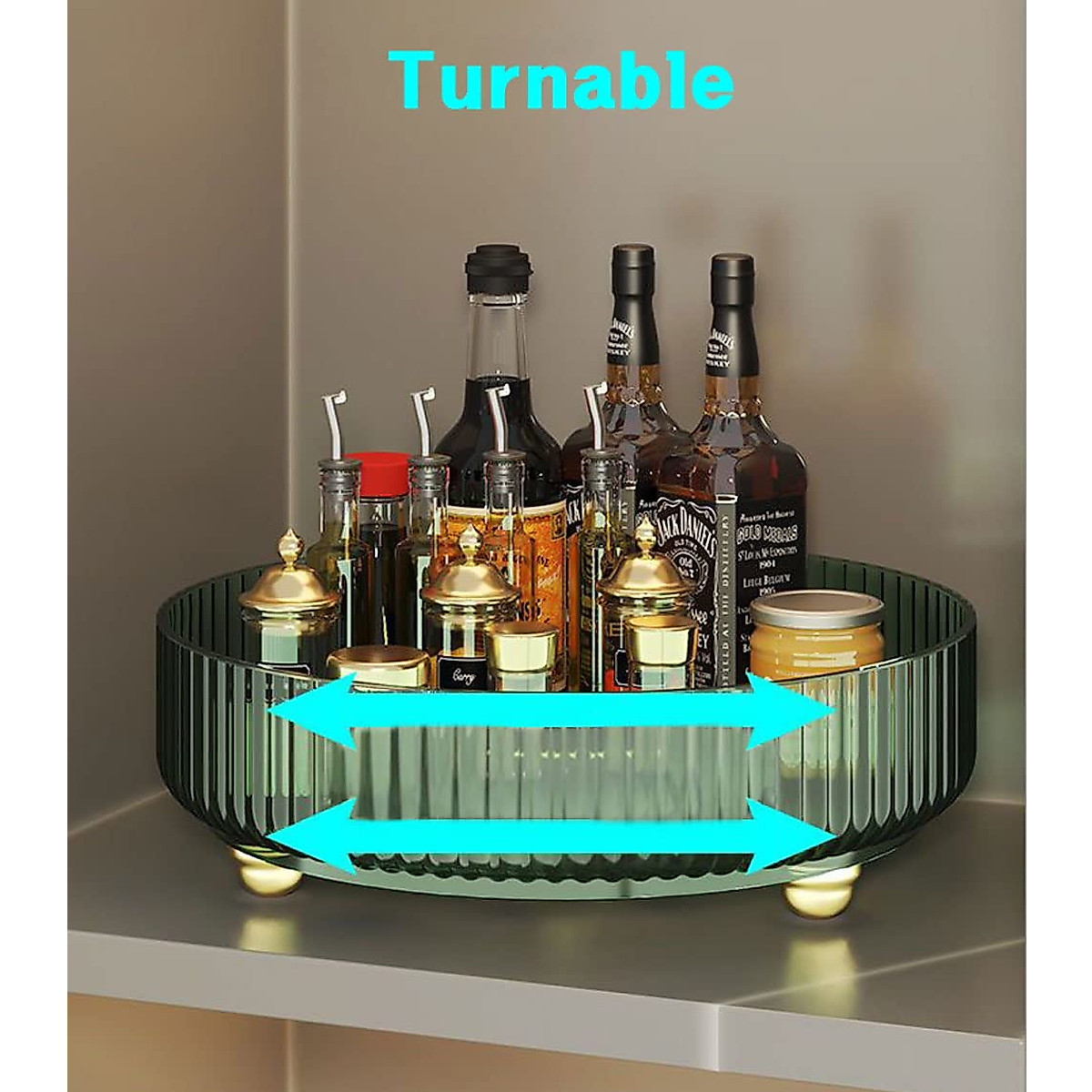 Fridge Lazy Susan Turnable Organizer, NCARSTER Non-Skid Spinner Plastic Lazy Susan Turntable for Cabinet, Table, Pantry, Kitchen, Countertop (Green)