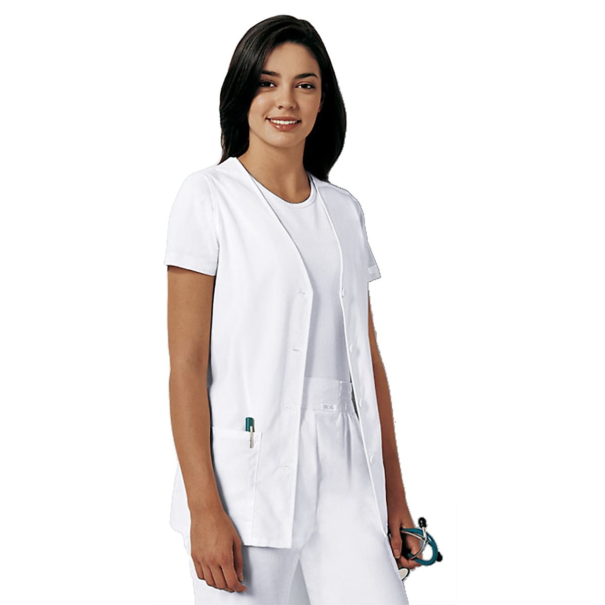 Cherokee Women Scrubs Vest Button Front 1602, L, White