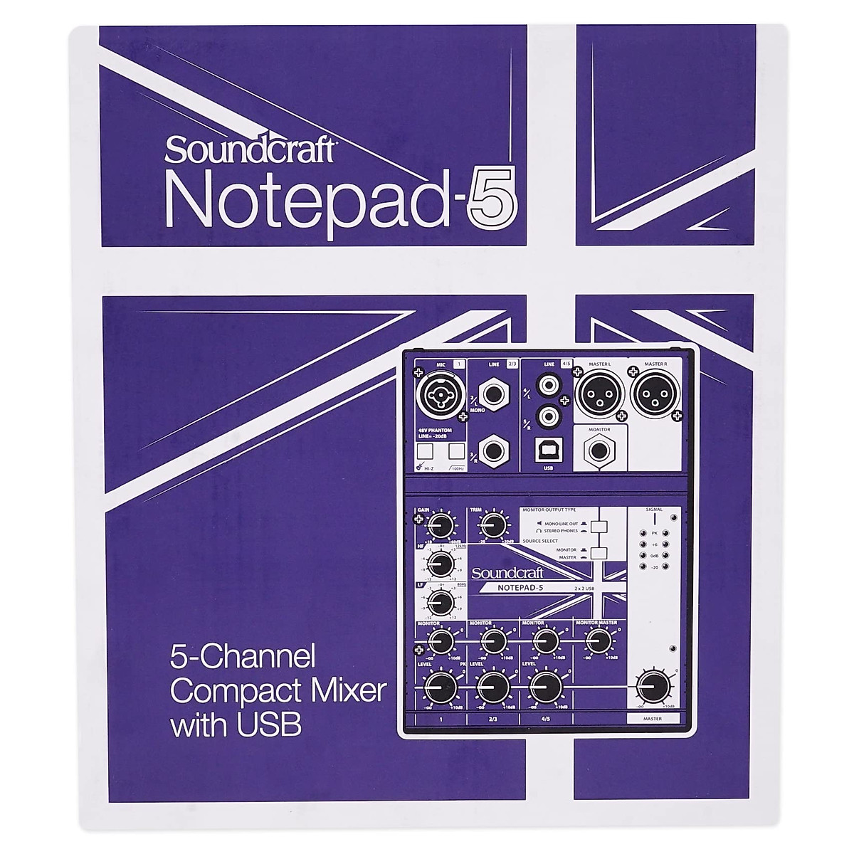 Soundcraft Notepad-5 Channel Podcast Mixer Podcasting Interface Bundle with Rockville PRO-M50 Studio Headphones, RMC-XLR Handheld Wired Mic and RTMS21 Desktop Tripod Mic Stand with Pop Filter