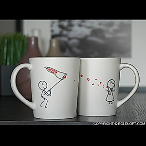 BoldLoft Catch My Love Couple Coffee Mugs-Matching Couple Mugs Set Couples Gifts for Him Gifts for Boyfriend Husband Anniversary Birthday Valentine's Day Mug Gifts for Men