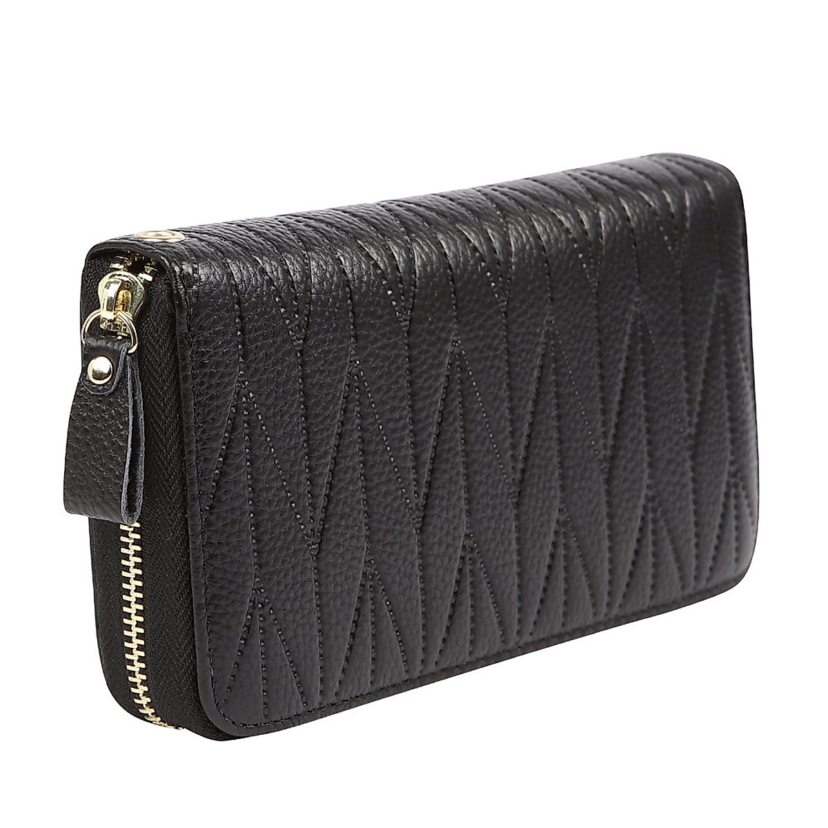 Women's RFID Blocking 36 Slots Card Holder Long Big Leather Zipper Wristlet Clutch Wallet, Black