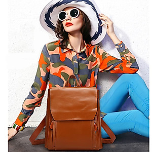 Dayfine Vintage Backpacks for Women Oil Wax Leather Backpack Purse Satchel Bag Knapsack Shoulder Bag Men Casual College Bags-Brown