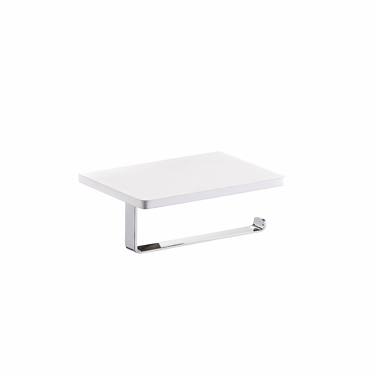 KAISERAUM Toilet Paper Holder with Mock Marble Shelf, Wall-Mounted Tissue Paper Roll Holder with Phone Shelf, GV-129-1, Chrome, Max Toilet Paper Roll Size (4.13x5.5 inch)