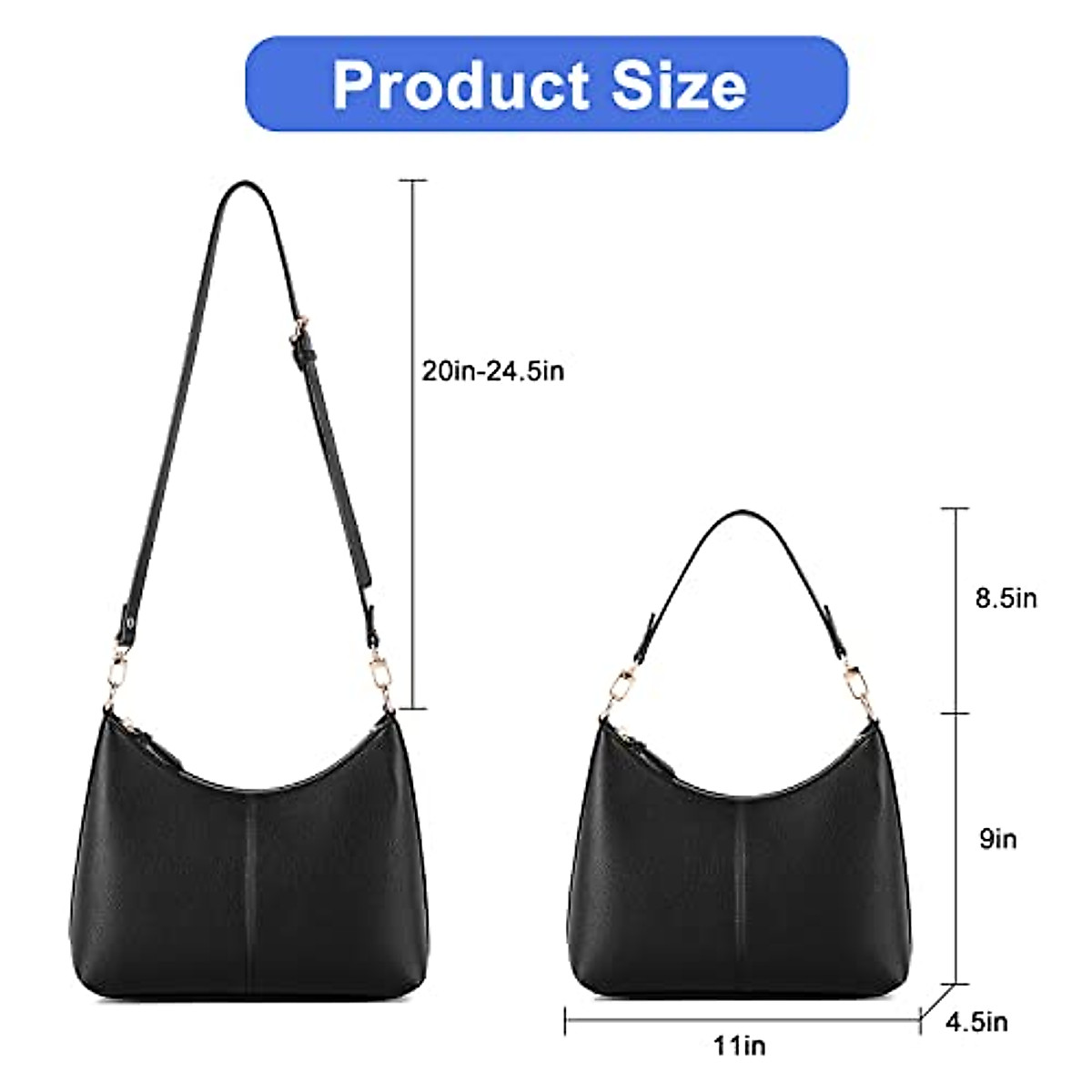 Keyli Womens Shoulder Handbags Christmas Gifts WaterProof PU Leather Small Crossbody Bags for Women Cute Stylish Cluth Purse Wallet Removable Straps Tote Bag Satchels TOP Handle-bags with Zipper Black