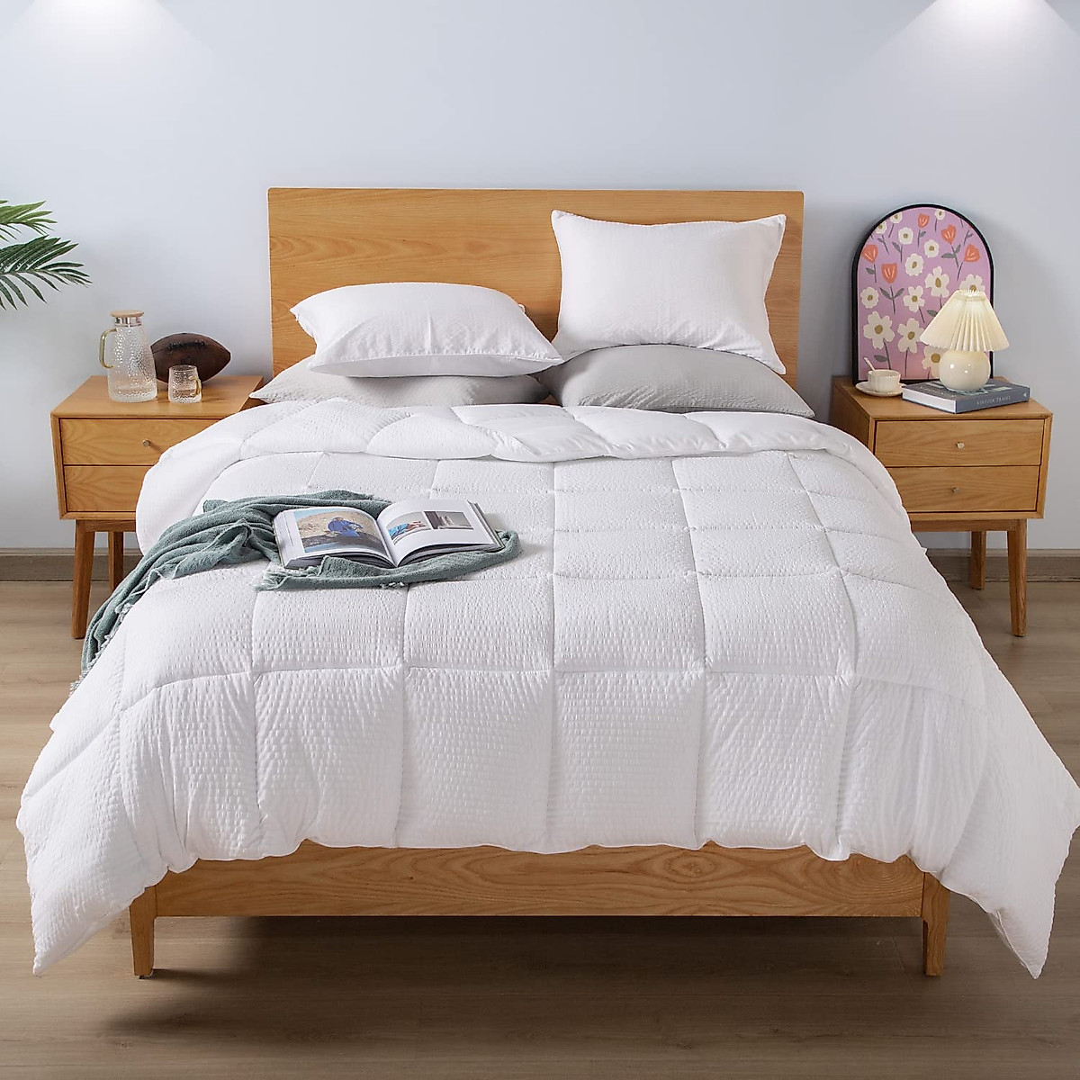 KASENTEX Winter Warmth Quilted Comforter Set King with 2 Pillow Shams, Cozy Soft Seersucker Bedding Set Textured, Down Alternative Fill(King Set, White)