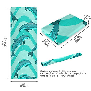 OTVEE Cute Blue Dolphins Yoga Mat for Women Non Slip Ultra Thin 1 MM Travel Yoga Mat with Carrying Bag Suede Fitness Exercise Mat for Yoga Pilates Workout Routines Camping