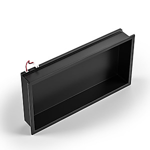 Bernkot Stainless Steel Shower Niche 12" X 24" Matte Black with Led Light Waterproof No Tile Needed Wall Niche for Bathroom Storage Over Mount Installation