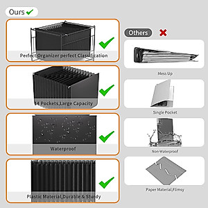 TOPCJ Black Hanging File Folders,Expanding File Organizer,File Cabinet Letter Size,13 Innovative Accordion Pockets,Monthly Tabs,Large Capacity, Durable Plastic Desk Organizer 2 Black