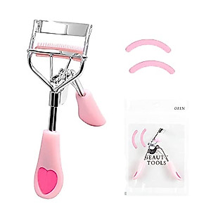 MICPANG Eyelash Curler with Built in Comb Eye Lash Curler Lash Tool with Brush Mini Small Best Eyelash Curler with Lash Separator 2 Refill Pads Portable Compact Plastic Partial Makeup Curler (Peach)