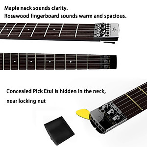 Asmuse Foldable Travel Headless Electric Guitar with Built In Headphone Jack Full-Scale Overhead Guitar ALP AD-80 Ultra-Light Portable and Rechargeable with USB Cable and Gig Bag