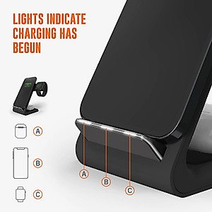 STM ChargeTree Swing - 3-in-1 Wireless Charging Station for iPhone/Samsung/Android (15W/7.5W), AirPods (5W), Apple Watch (3W) - Qi Certified Charging Stand - Black (stm-931-323Z-02)
