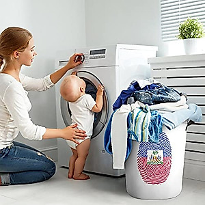 Haitian Finger Print Large Laundry Basket Hamper Bag Washing with Handles for College Dorm Portable