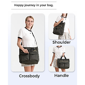 Iioscre Tote Bag for Women Men, Waterproof Work Nylon Tote Bag with Adjustable Strap,Crossbody Laptop Bag with Trolley Sleeve