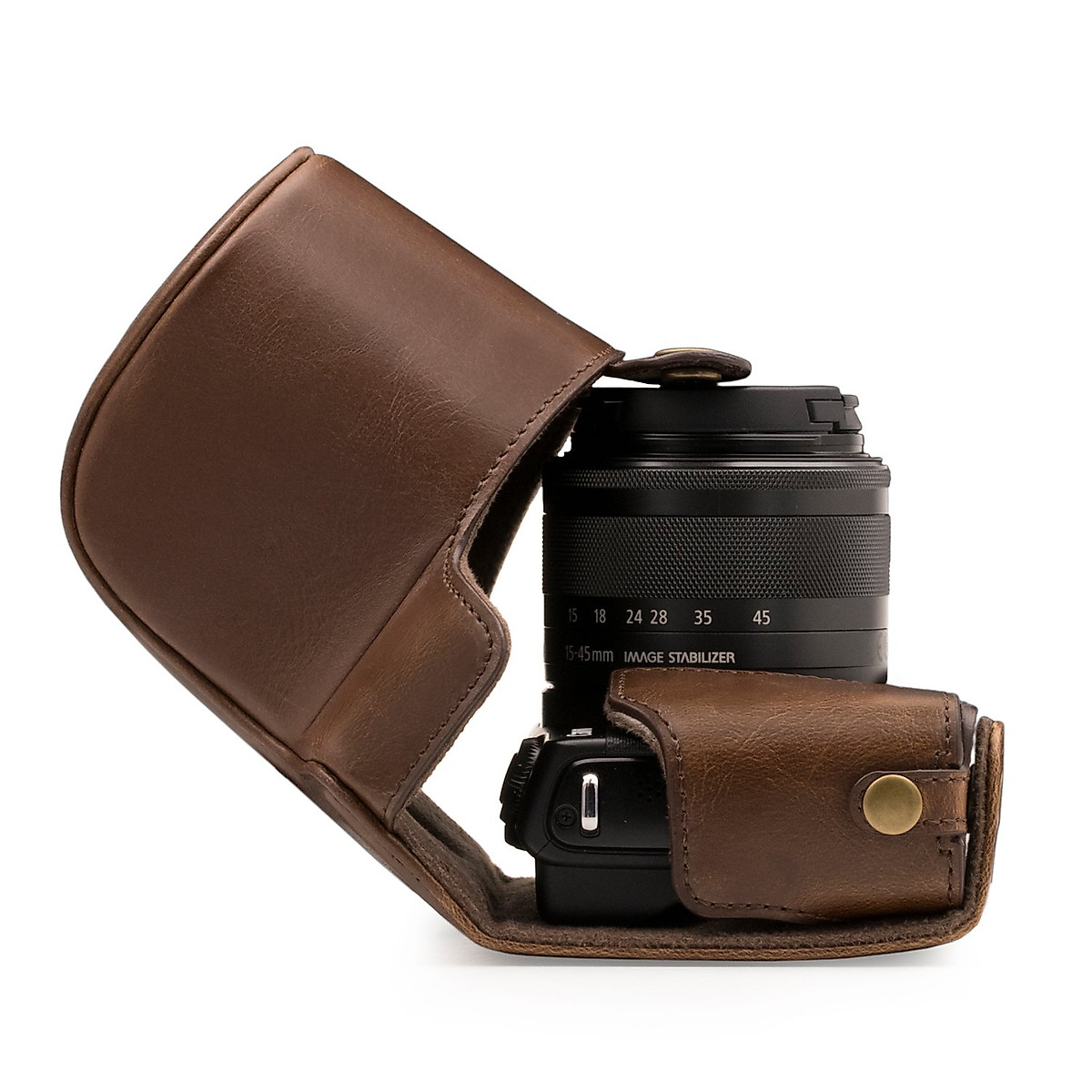 MegaGear Canon EOS M100, M200 (15-45mm) Ever Ready Leather Camera Case and Strap, with Battery Access - Dark Brown - MG1326