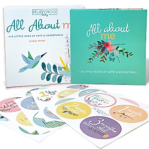RubyRoo Baby Memory Book with Milestone Stickers - First 5 Years Baby Photo Album, Baby Journal, Scrapbook for Girl - Pregnancy Gift for Baby Shower, Baby Keepsake Record Book for Newborn - Floral