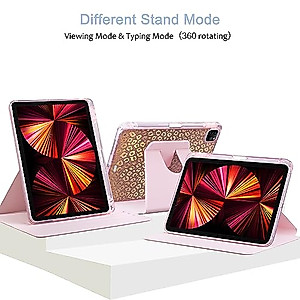 SoFunMoky for iPad Pro 6th/ 5th/ 4th/ 3rd Gen Case 12.9 Inch Cover with Pencil Holder 360 Degree Rotating Stand Glitter Shining Gold Leopard Cheetah Full Protective Auto Wake Sleep Bling, Pink