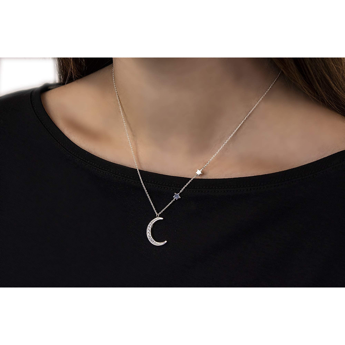 EFYTAL Mom Gifts, 925 Sterling Silver CZ Crescent Moon & Stars Necklace for Mother, Necklaces for Women, Best Birthday Gift Ideas, Pendant Mother's Jewelry For Her, Mothers Day