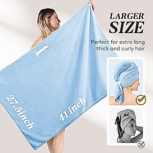 Sucedul Large Microfiber Hair Towel Wrap for Women, 2 Pack Super Absorbent Hair Drying Towel, Anti Frizz Fast Drying Hair Turbans for Long, Thick, Curly Hair, Super Soft Hair Wrap Towels Blue Pink