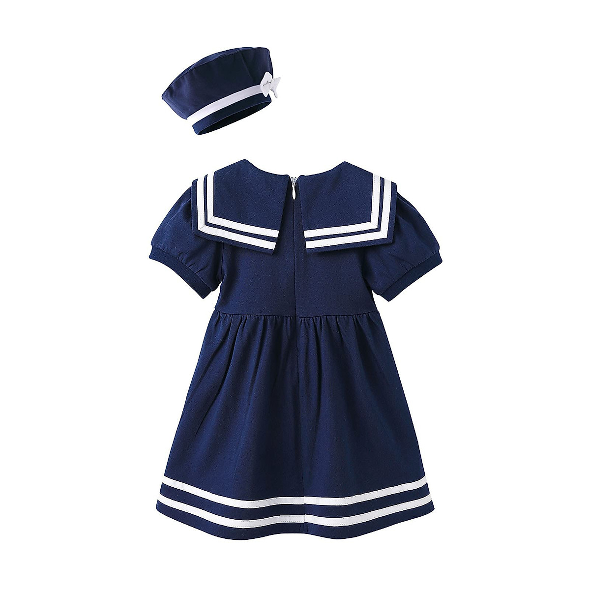 bonbonPomme Baby Girl Nautical Dress with Hat Short Sleeve 100% Cotton Playwear Dress Navy 18-24 Months
