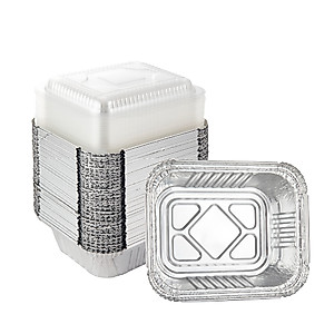 Waytiffer Aluminum Foil Pan 5.5" x 4.5" (50 Pack) Disposable Cookware with Lids/Aluminum Foil Food Containers/Meal Prep Freezer Drip Pans BBQ Potluck Holidays Silver