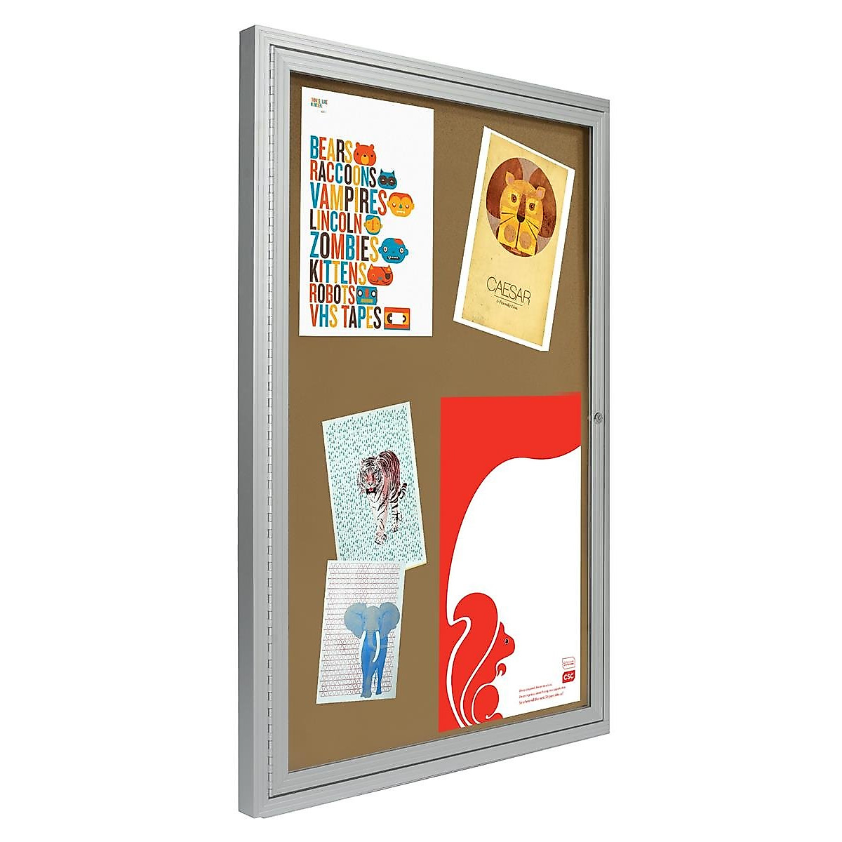 Displays2go 2x3 Foot Cork Enclosed Bulletin Board, 24 x 36 Inch with Hinged Door, Aluminum (LCRKSF2436)