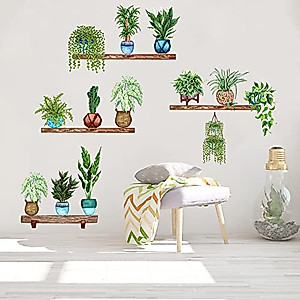 Tropical Plants Wall Stickers Green Potted Plant Wall Decals Removable DIY Art Murals for Family Living Room Background Wall Decoration Kids Bedroom Kitchen Office Girl Room Wallpaper