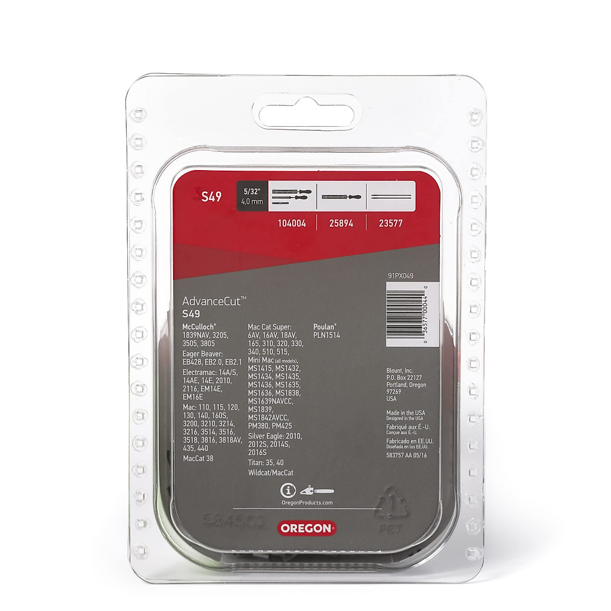 Oregon S49 AdvanceCut Replacement Chainsaw Chain for 14-Inch Guide Bar, 49 Drive Links, Pitch: 3/8" Low Vibration, .050" Gauge, Fits Craftsman, Poulan, and More